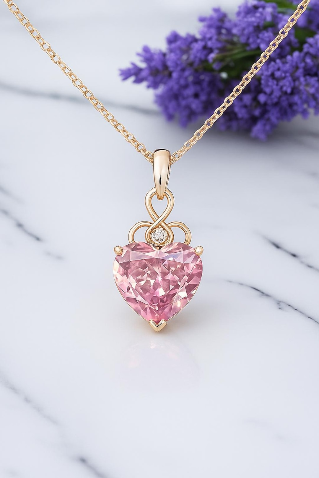 Pink Heart Cut Pendant in Gold | Sparkly Heart Necklace for Women ...