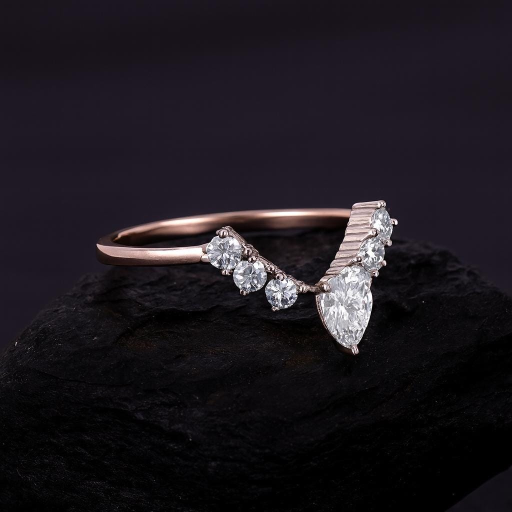 Curved Contour Half Eternity Art Deco Wedding Band Round Pear Simulated ...