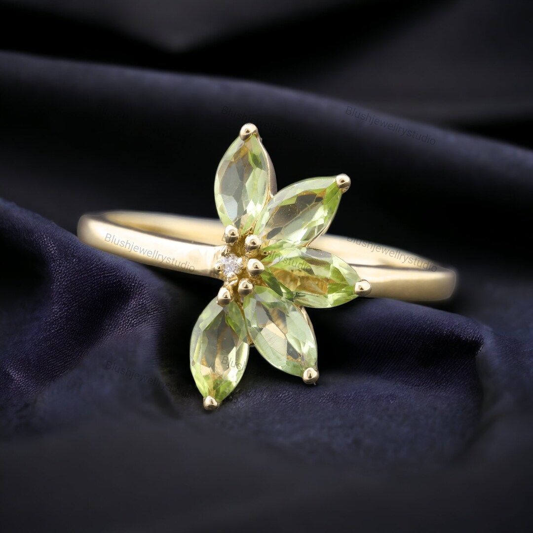 Vintage Marquise Peridot Engagement Ring Floral Shape Promise - Etsy