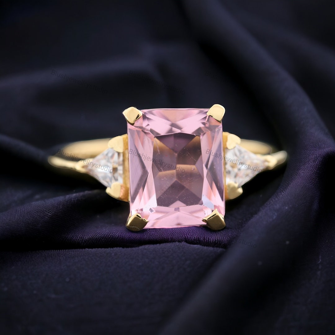 Pink Tourmaline Ring Emerald Cut Tourmaline Jewelry 18k Yellow Gold ...