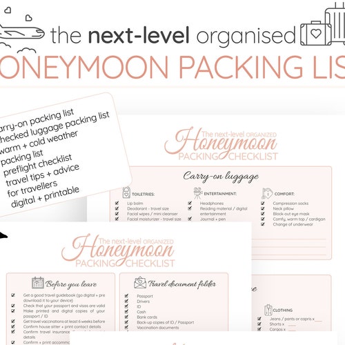 Honeymoon Checklist Honeymoon Packing List Pdf Printable Etsy