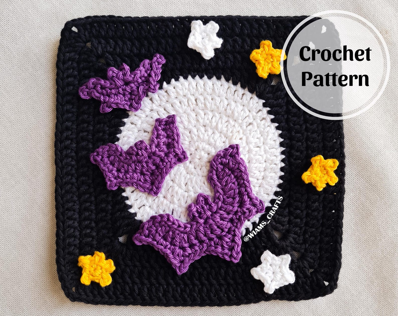 Halloween Bats Granny Square - Crochet Pattern PDF by Wiam's Crafts - Etsy