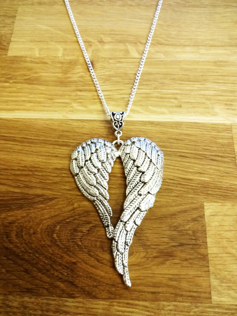 Guardian Angel Wings Silver Plated Chain Necklace XL Pendant - Etsy UK