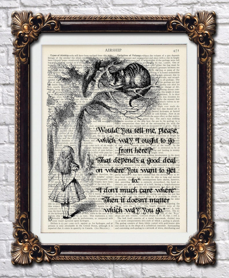 Alice in Wonderland Which Way to Go Quote Dictionary Print Retro Kitsch ...