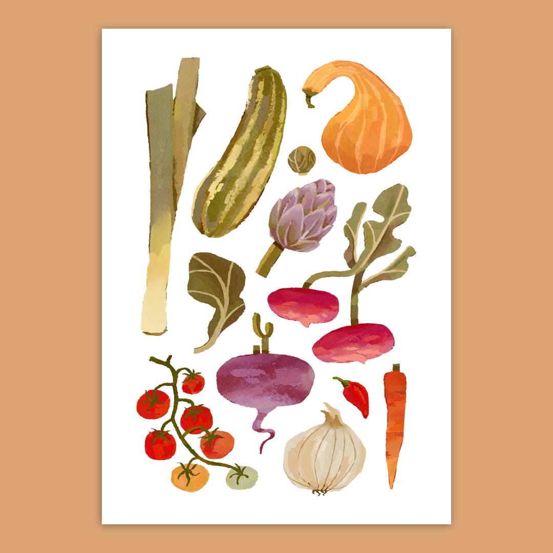 Autumnal Vegetable Postcard A6 A5 Art Print Mini Fall Fruit and Veg ...