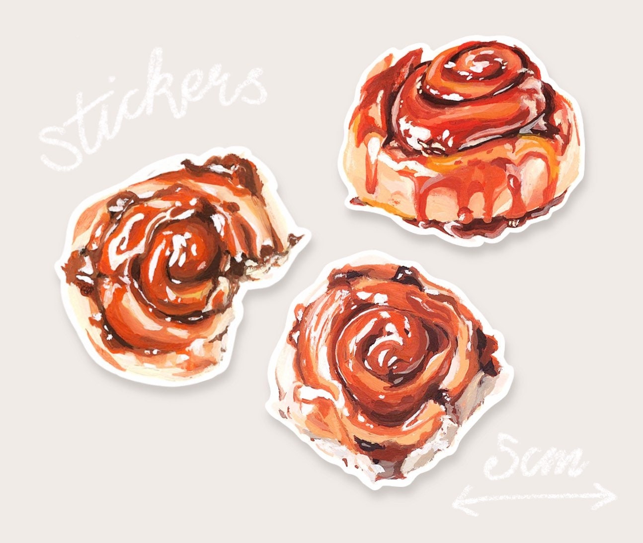 Cinnabon Sticker Set of 3 Cute Food Stickers Cinnamon Bun | Etsy