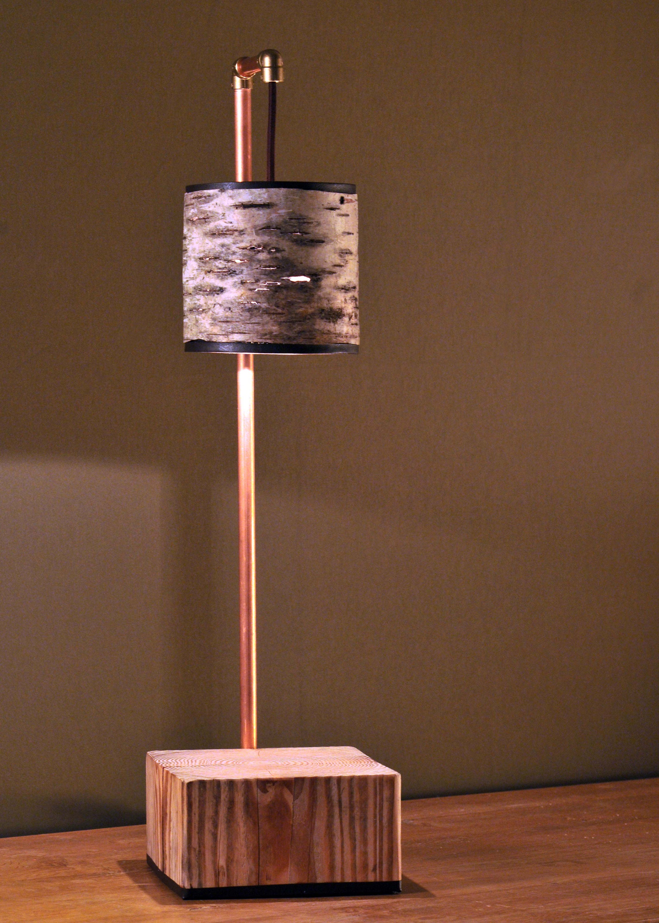 Table Lamp Industrial Natural. Wood Birch Copper - Etsy