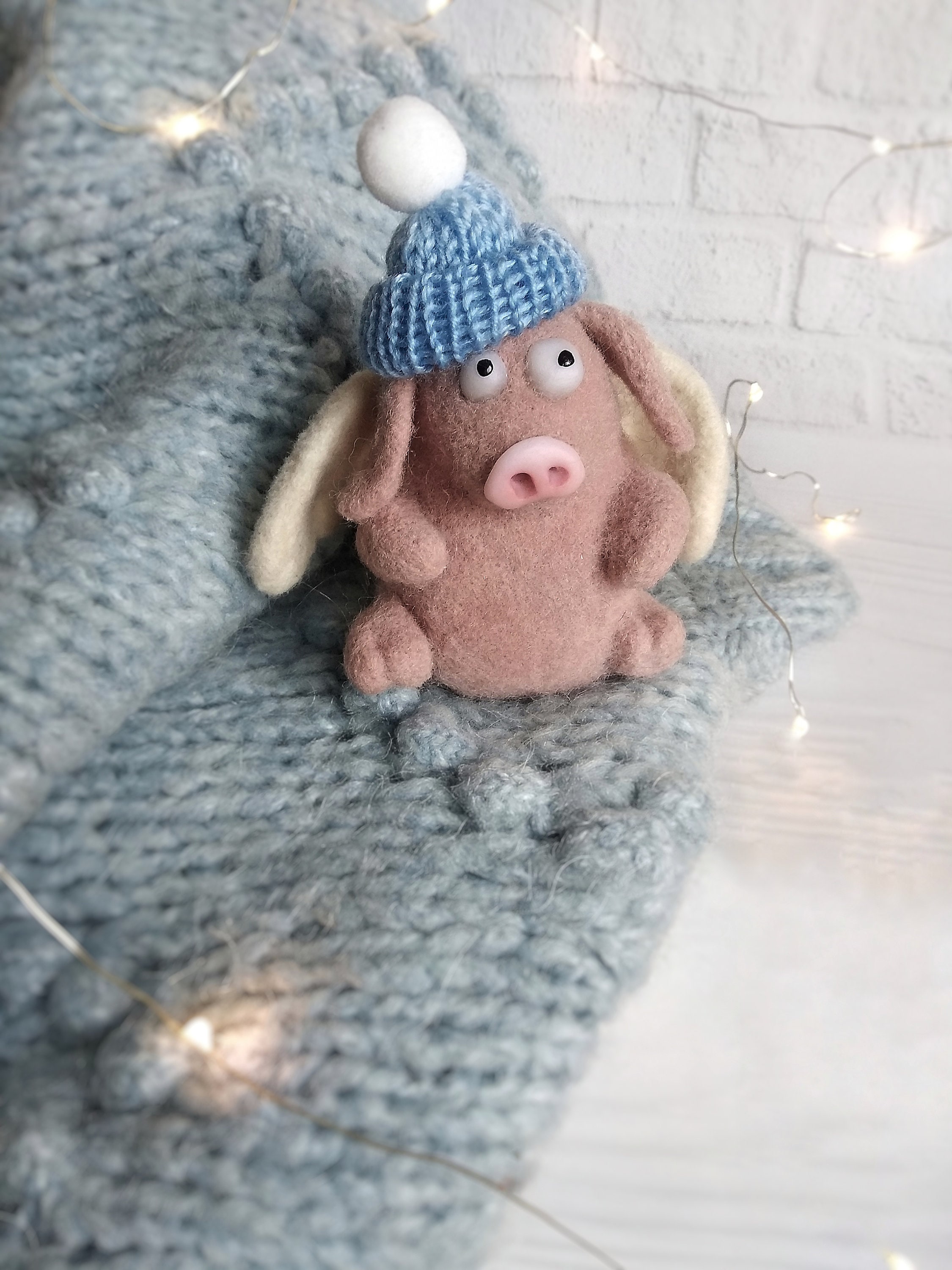 collectible pig pig doll plush artist piglet Ooak pig toy interior ...