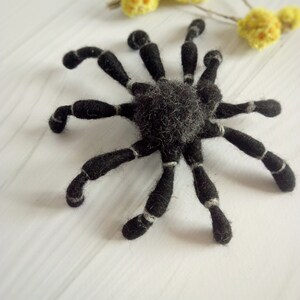 Needle Felted Spider Brooch Black Realistic Spider Pin | Etsy
