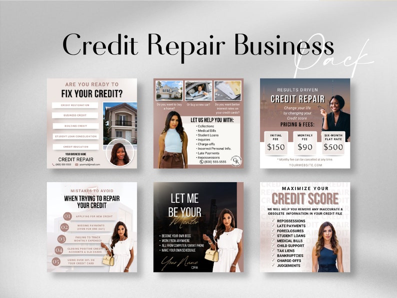 Credit Repair Flyers, 10 Posts Pack, Editable Canva Templates, Unique ...