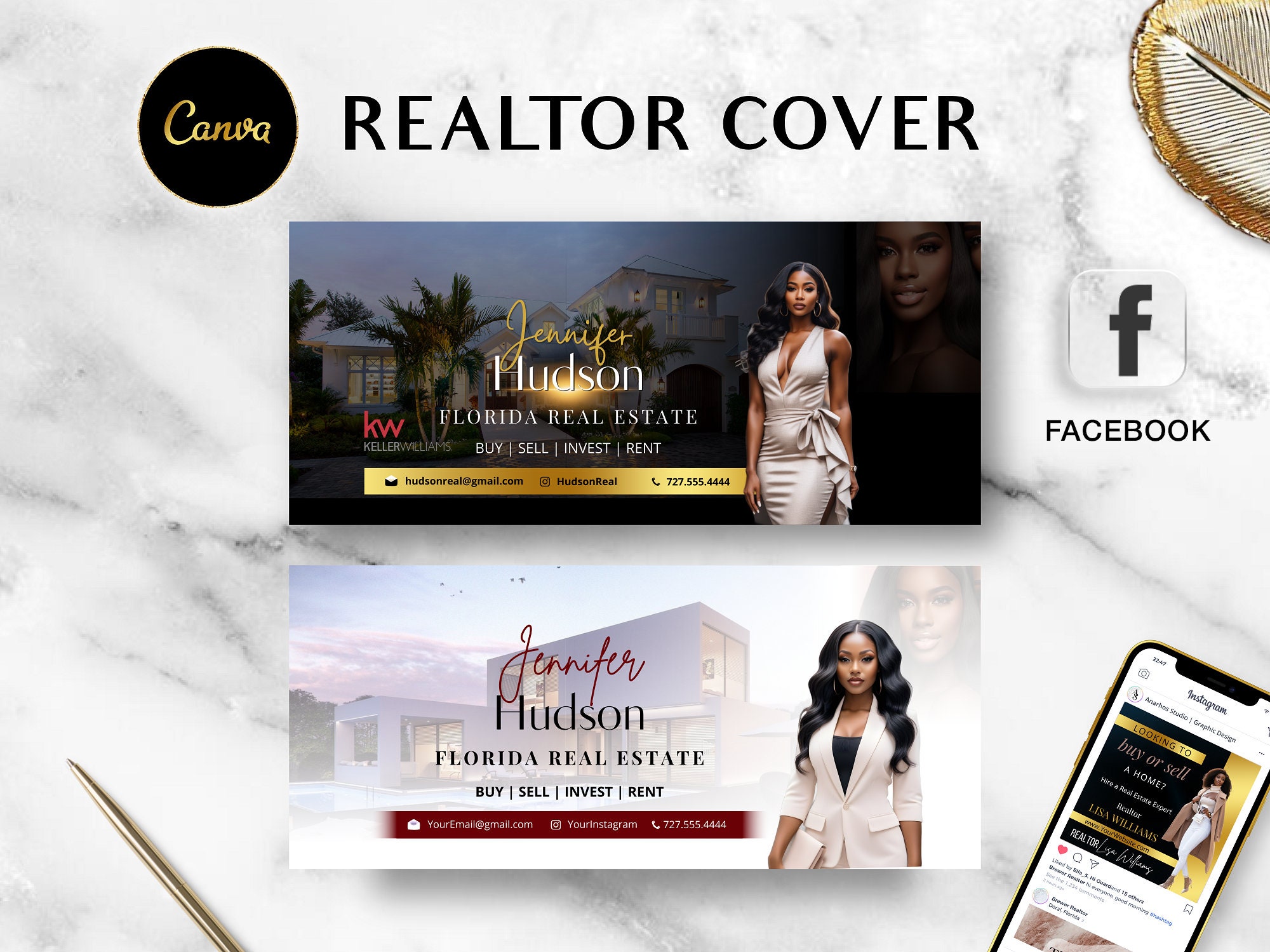 Realtor Facebook Cover, Canva Template for Luxury Real Estate Banner - Etsy