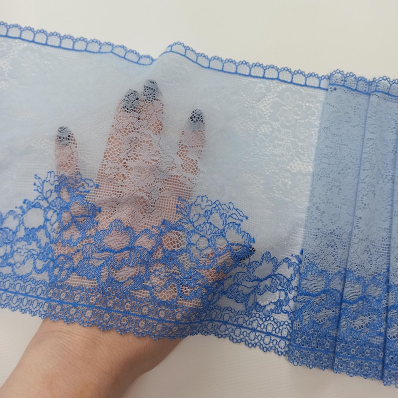 Blue Stretch Lace Trim, Semi-transparent Lingerie Lace, Stretch ...