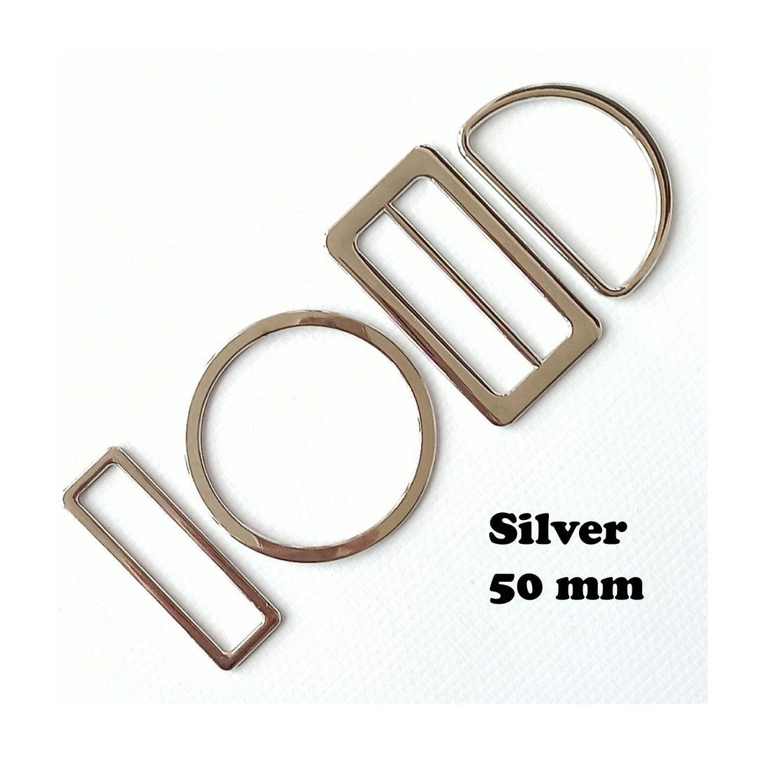 50 Mm (2") Silver Metal Hardware - Ring, D-ring, Adjuster, Rectanglar ...