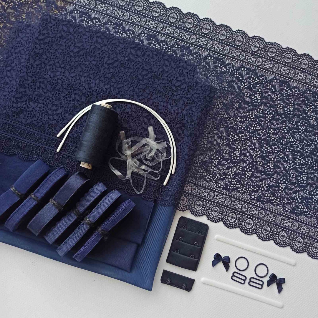 Bra & Panty Sewing Kit, Lingerie Sewing Kit, Stretch Navy Lace 23 Cm ...