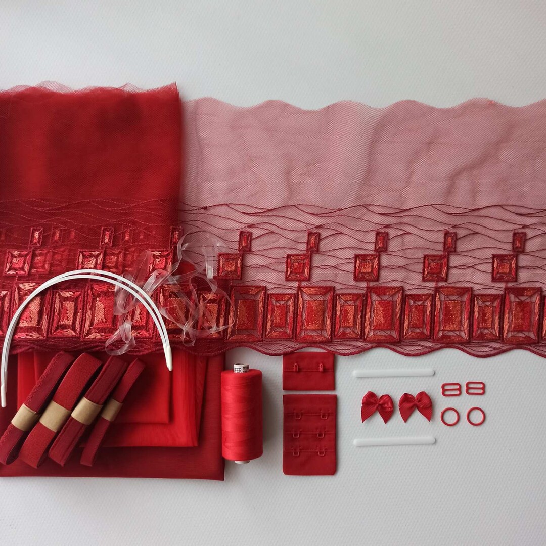 Bramaking Lingerie Sewing Kit With Non-stretch Dark Red Mesh Lace 19 Cm ...