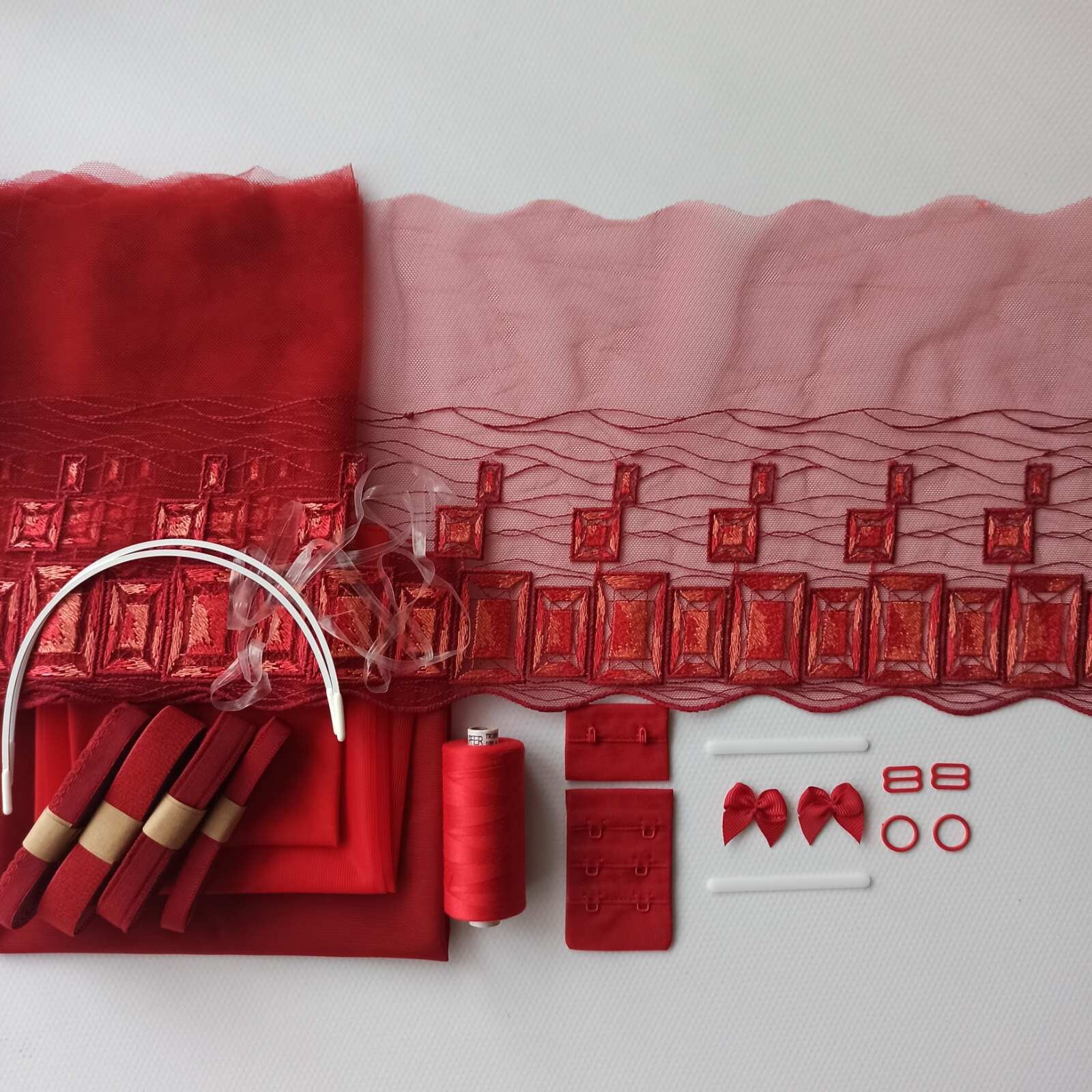 Bramaking Lingerie Sewing Kit With Non-stretch Dark Red Mesh - Etsy