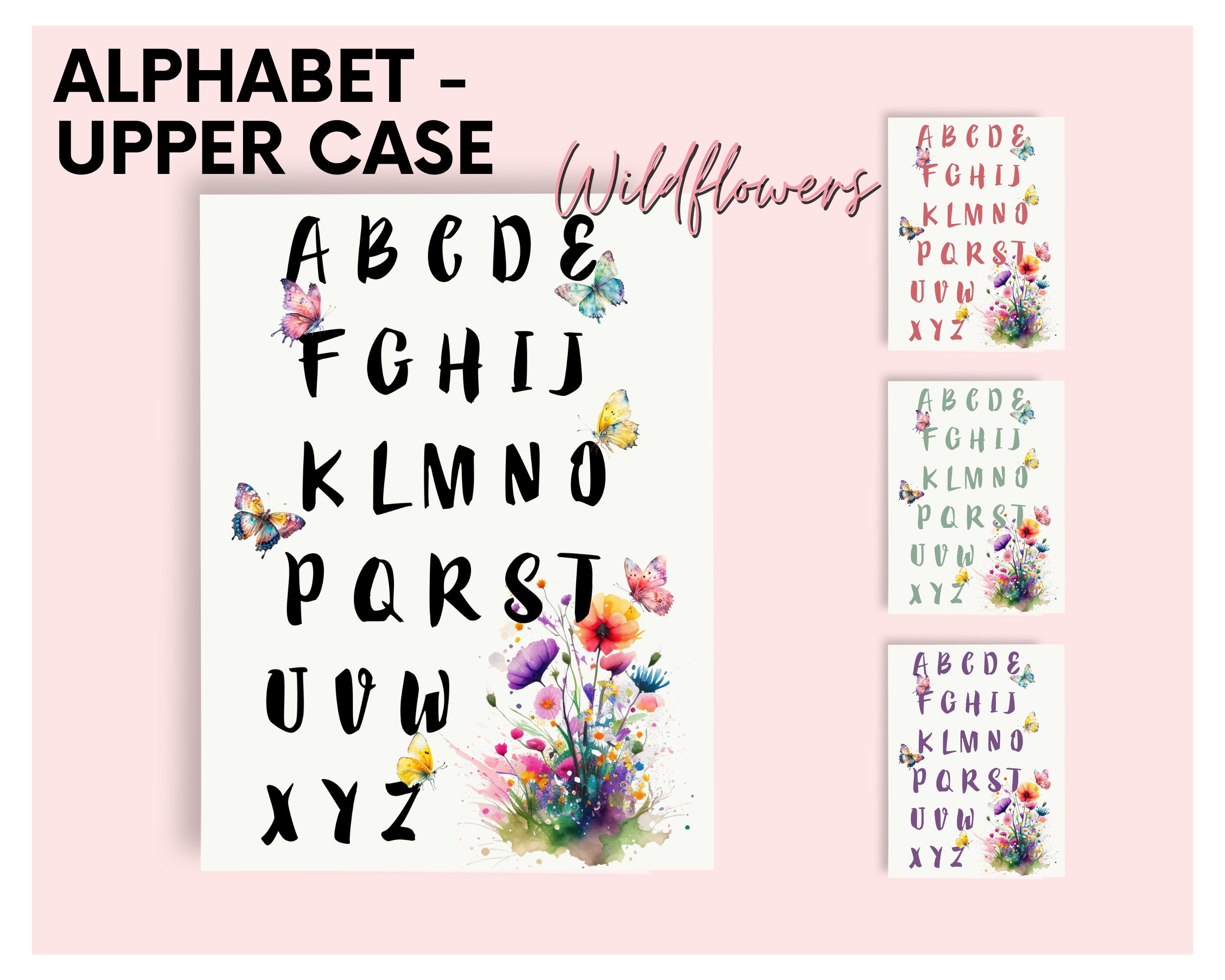 Wildflowers and Butterflies Alphabet and Numbers Poster Set Upper Case ...