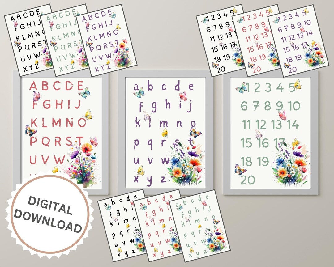 Wildflowers and Butterflies Alphabet and Numbers Poster Set - Upper ...