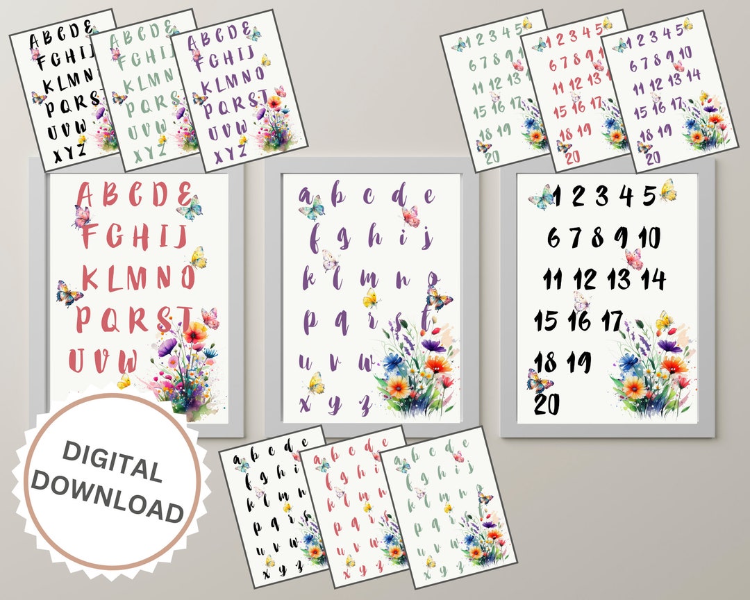 Wildflowers and Butterflies Alphabet and Numbers Poster Set Upper Case ...