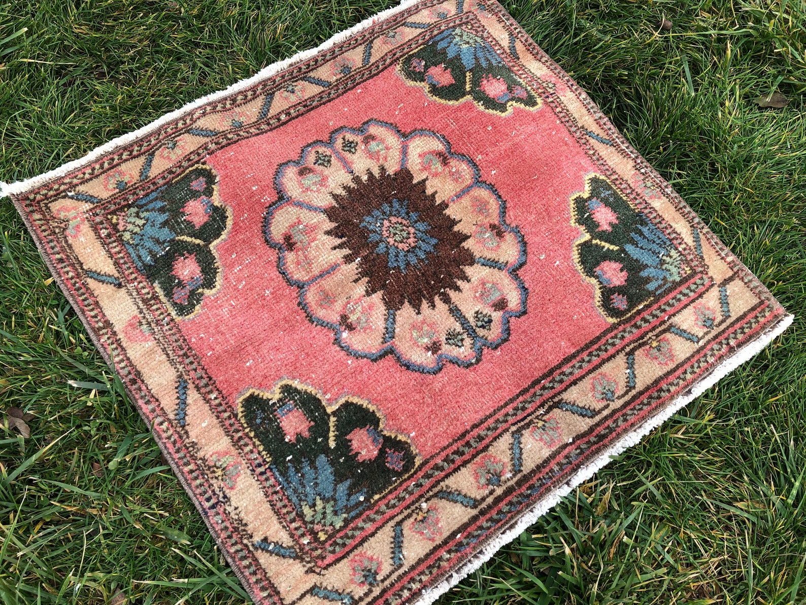 Square Bath Rug Turkish Small Rug Mini Vintage Rug Oushak | Etsy