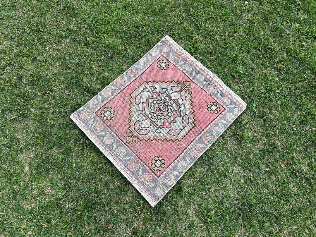 Turkish Square Rug 2x2, Oushak Bath Rug, Mini Welcome Mat, Small ...