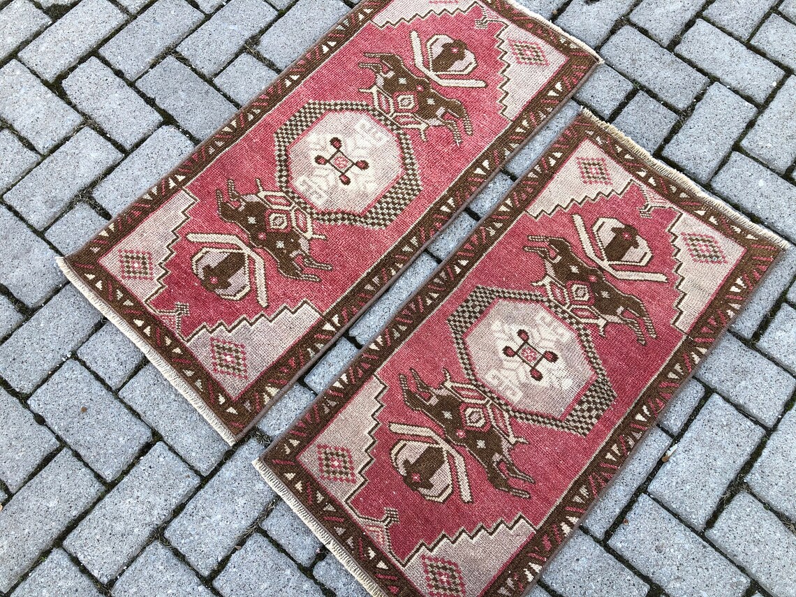 Pair Oushak Rugs Bath Rug Set Twin Rug Matching Rugs Pink | Etsy
