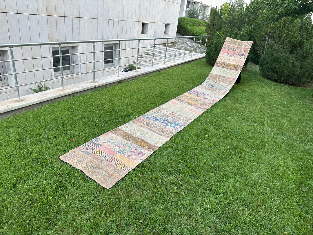 19 Foot Runner, Patchwork Rug for Dorm, Colorful Vintage Rug, Turkish ...