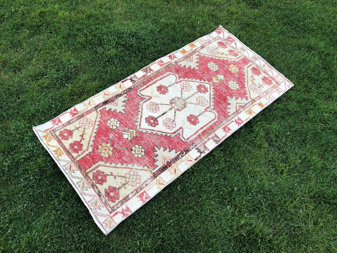Turkish Kitchen Rug, 3x5 Oushak Rug, Boho Area Rug, Vintage Red Rug ...