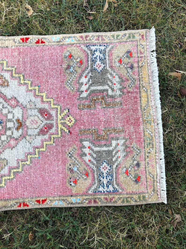 Pink Turkish Rug Small Oushak Runner Vintage Bathroom Rug - Etsy