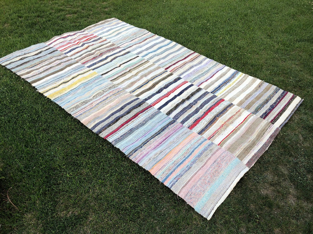 Large Rag Rug, Hand Loomed Rug, Scandinavian Rag Rug, Stripe Swedish ...