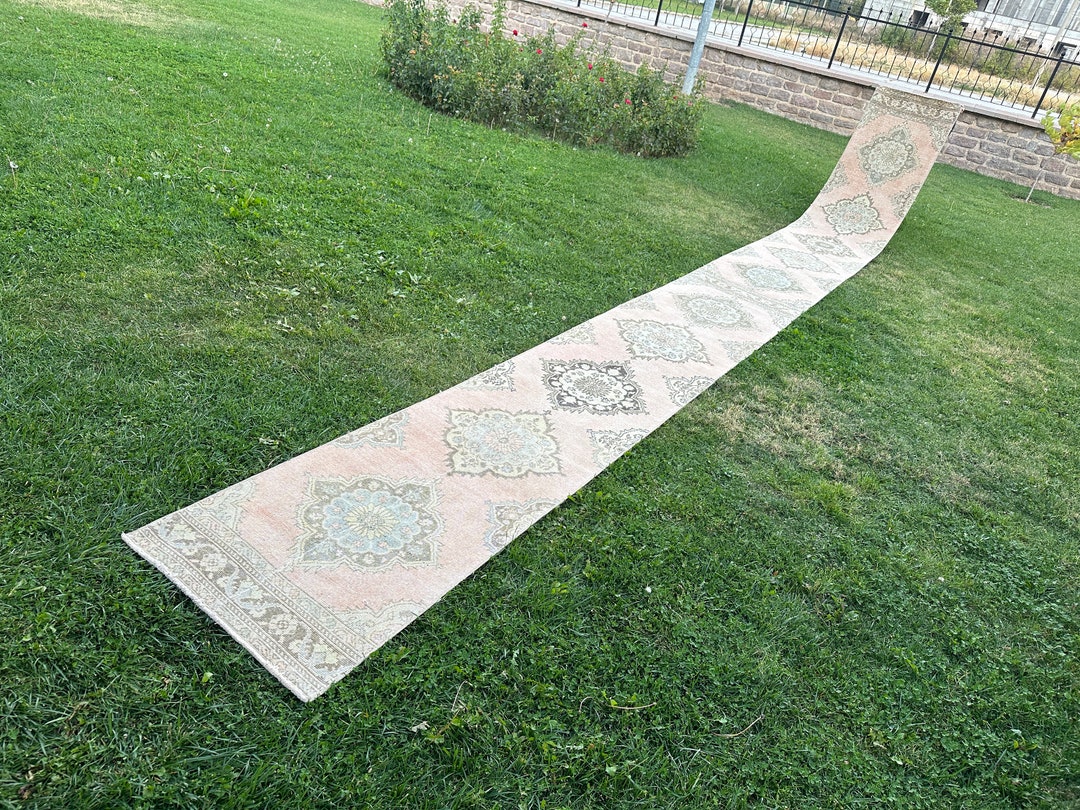 Vintage Stair Runner, Extra Long Rug Runner Oushak, Turkish Runner Pink ...