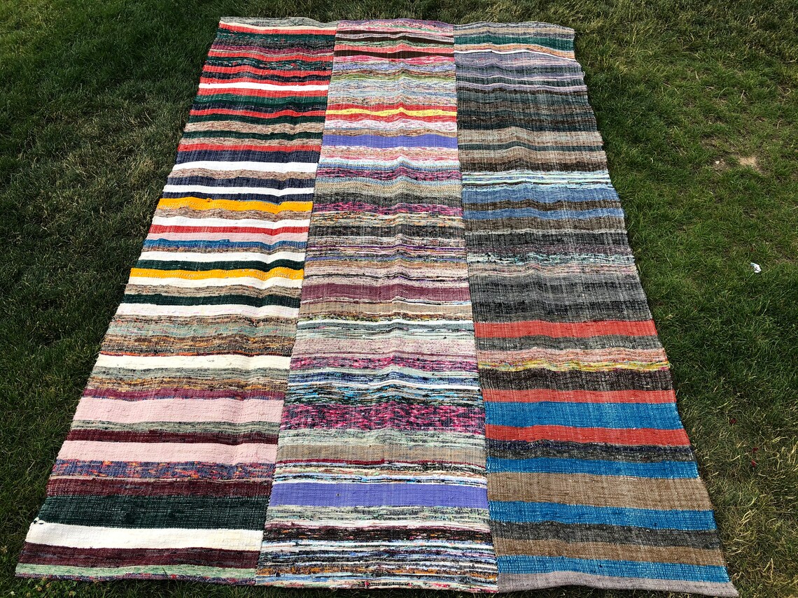 Bohemian Rag Rug Large Vintage Area Rug Hand Loomed Rug for | Etsy