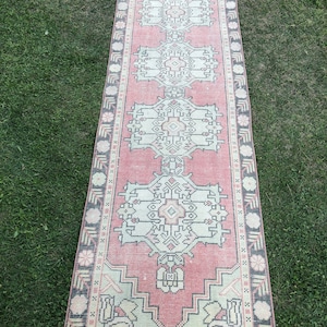 Turkish Pink Runner, Oushak Runner 3x9, Vintage Rug Runner, Green ...