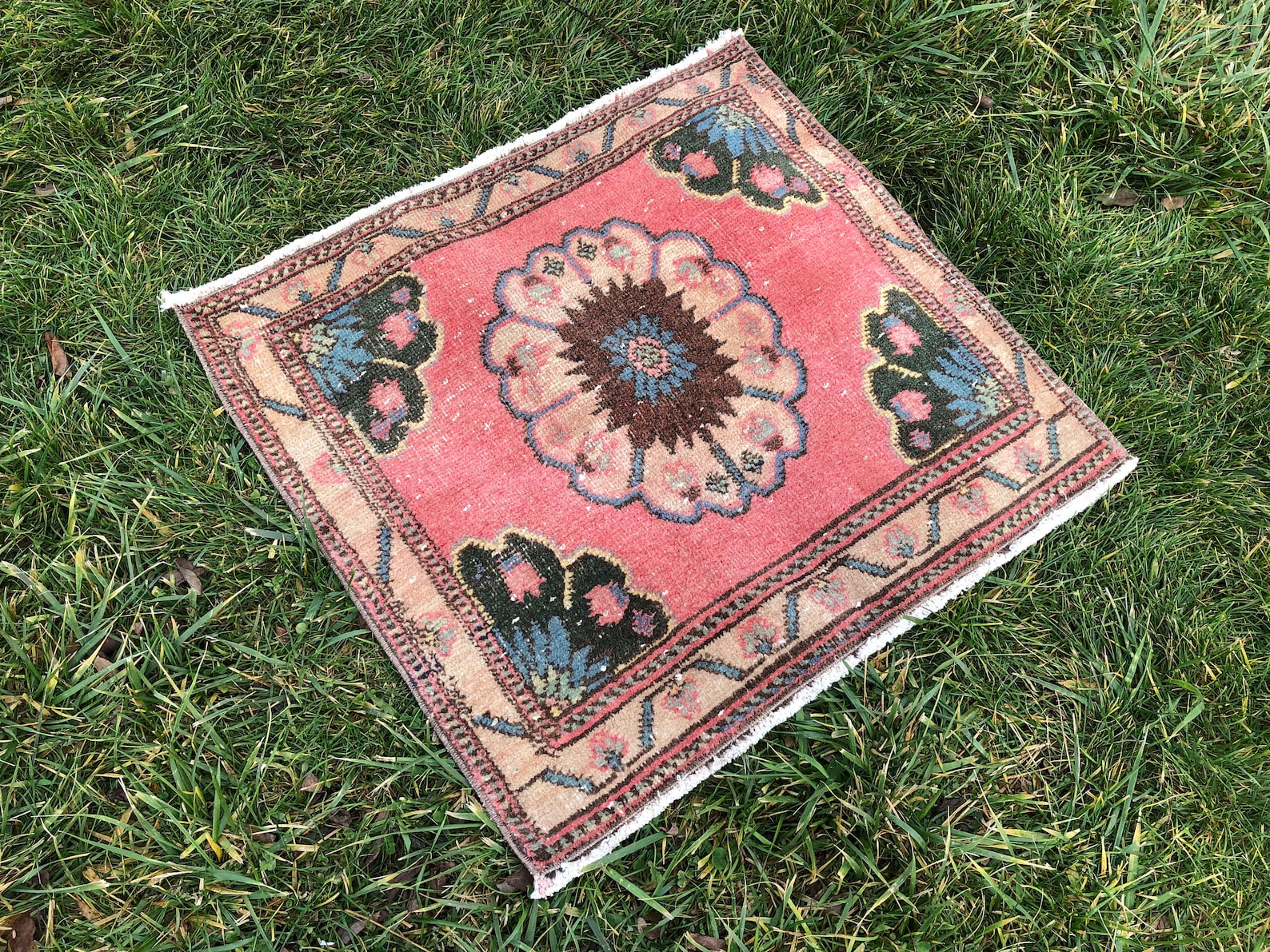 Square Bath Rug Turkish Small Rug Mini Vintage Rug Oushak | Etsy