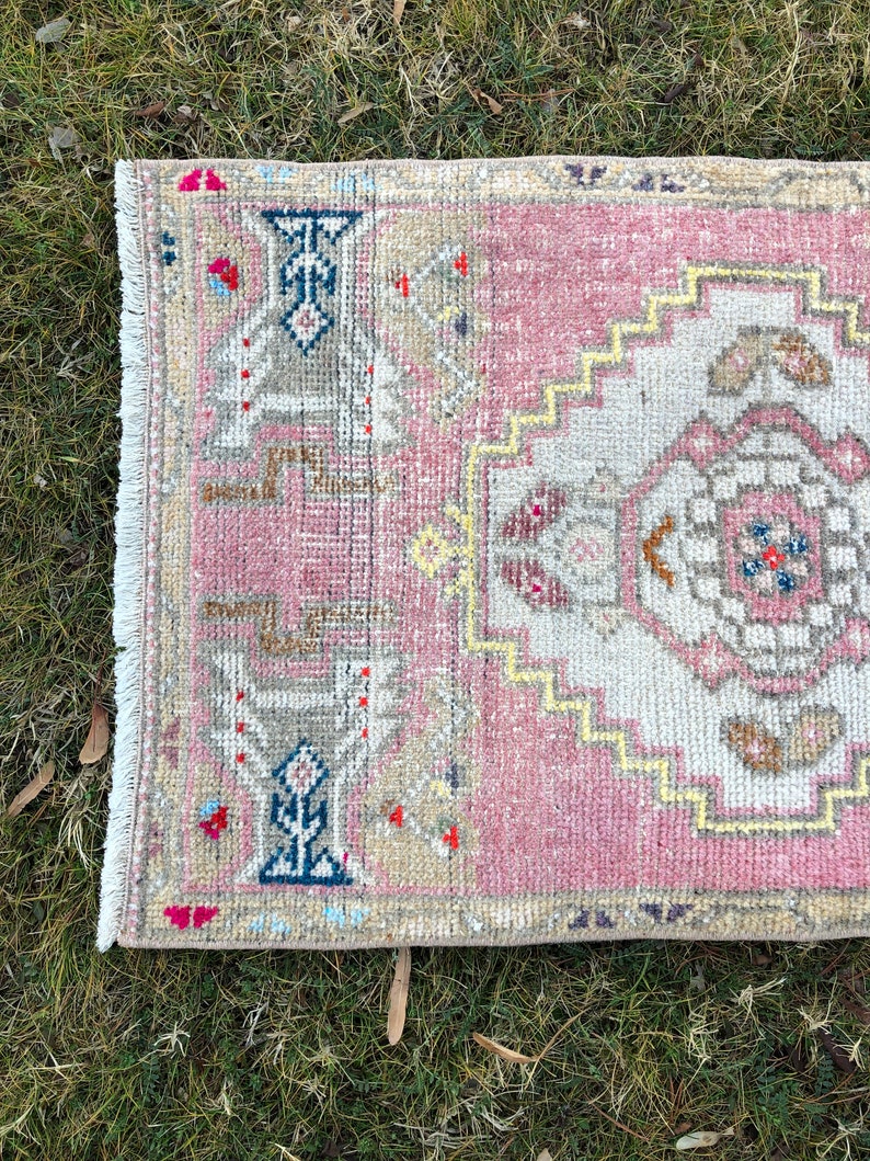 Pink Turkish Rug Small Oushak Runner Vintage Bathroom Rug - Etsy