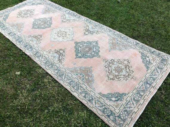 Wide Turkish Runner Pink Vintage Rug Large Oushak Runner | Etsy