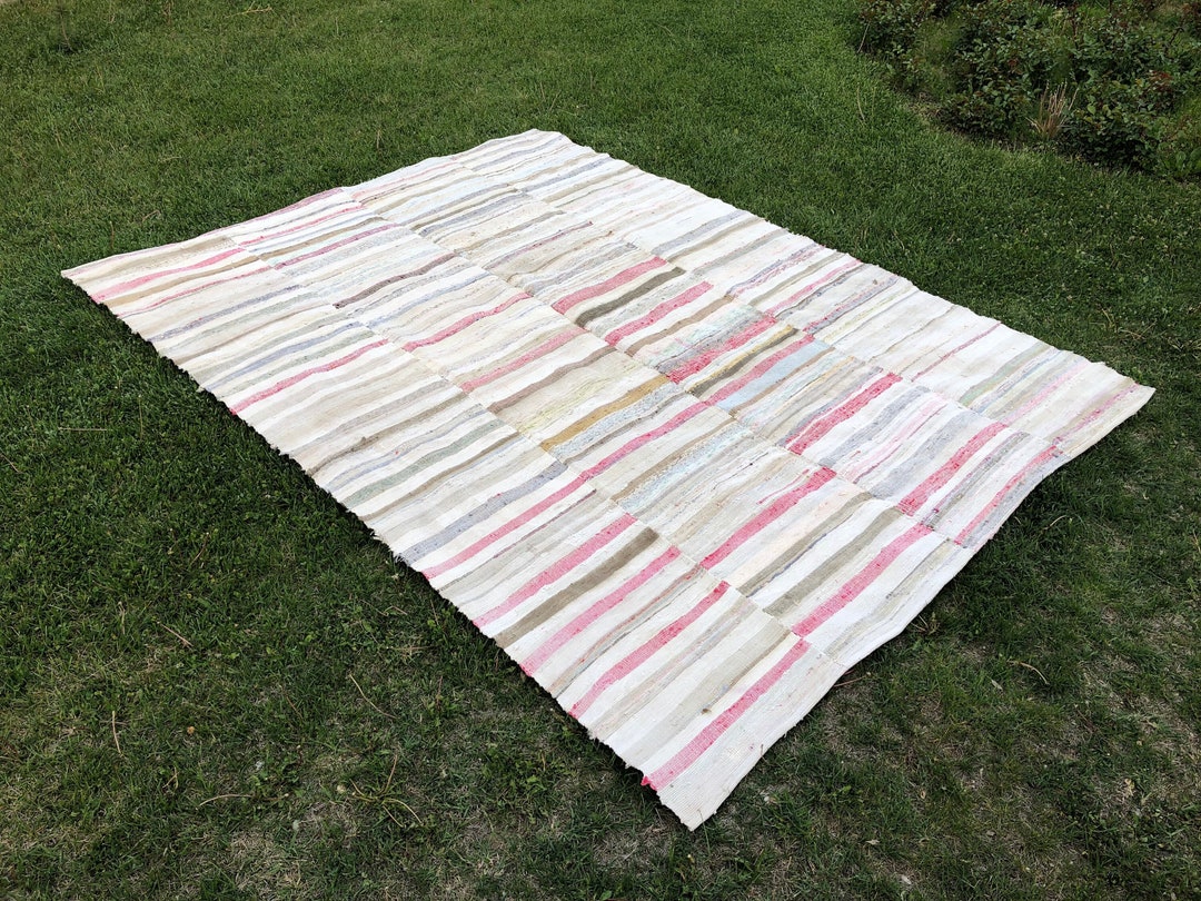 Large Rag Rug, Hand Loomed Rugs, Flatweave Kilim Rug, 7x10 Moroccan Rug ...