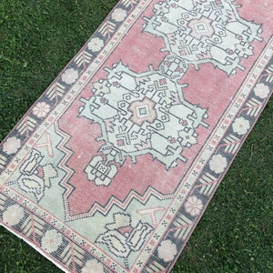 Turkish Pink Runner, Oushak Runner 3x9, Vintage Rug Runner, Green ...