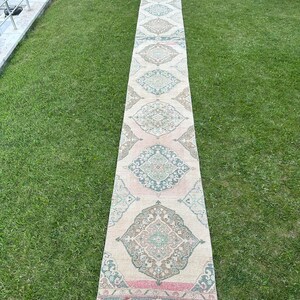 25 Foot Runner Moroccan Rug, Green Oushak Runner, Extra Long Runner Rug ...
