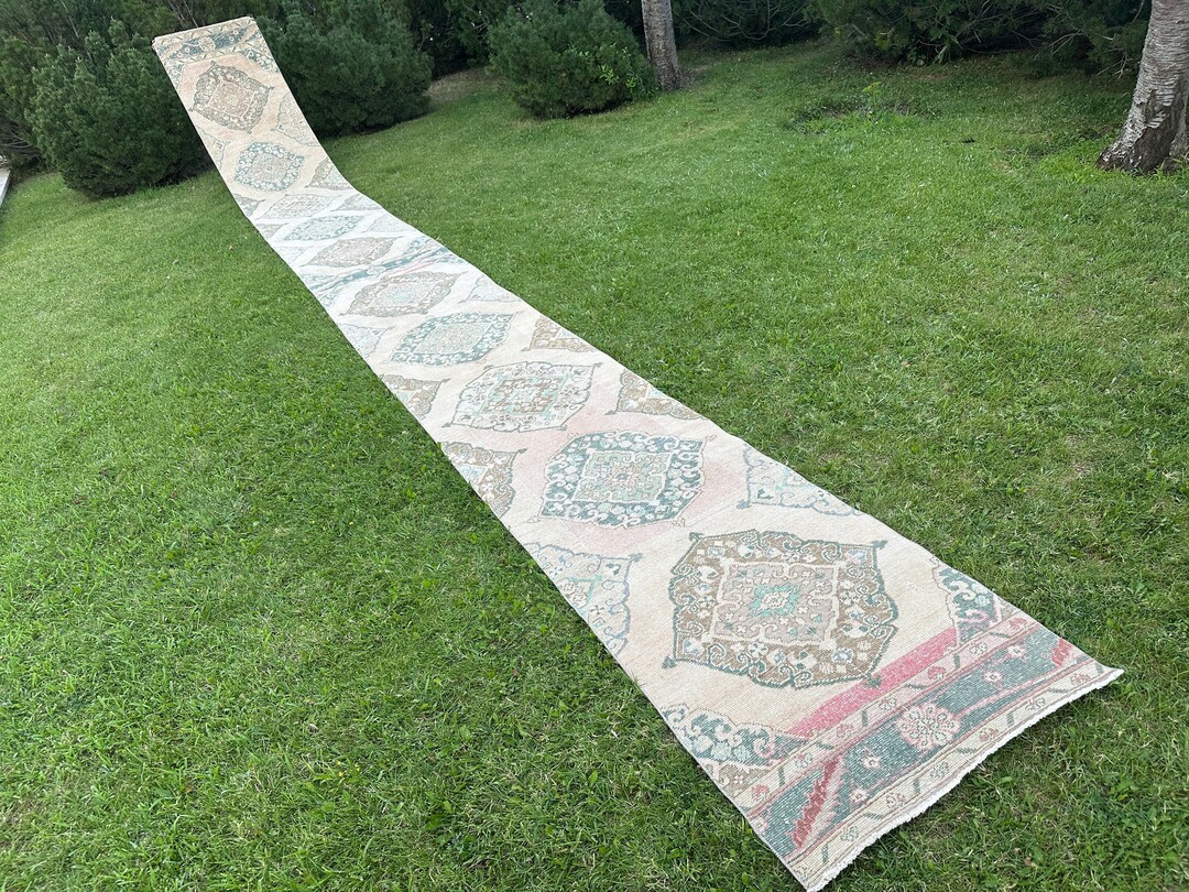 25 Foot Runner Moroccan Rug, Green Oushak Runner, Extra Long Runner Rug ...