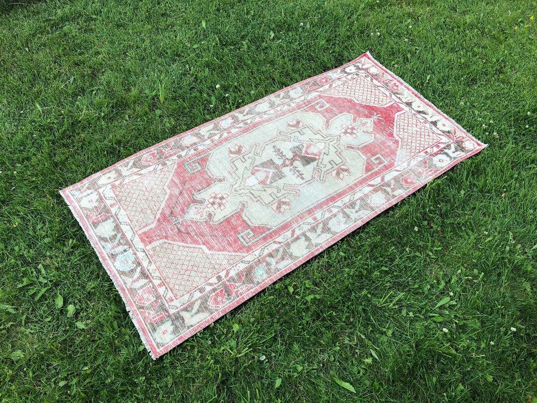 3x6 Turkish Rug, Vintage Area Rug for Bedroom, Oushak Runner Rug, Boho ...