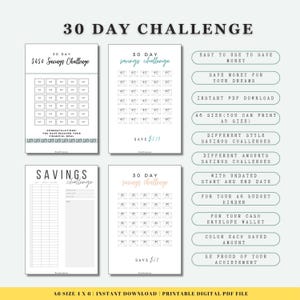 30 Day Savings Challenge Printable, Personal Finance, A6 Savings ...