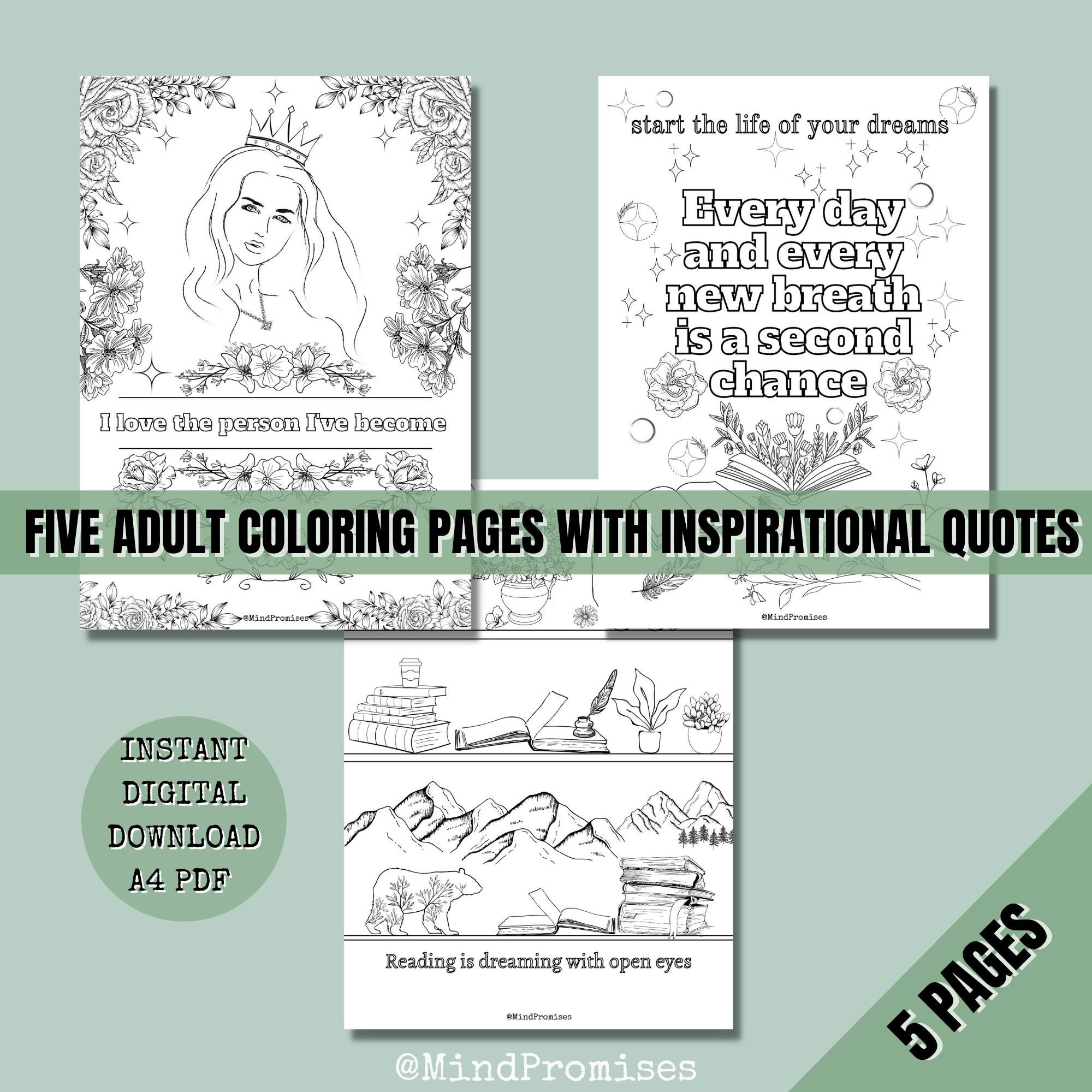 Coloring Pages Printable Adult Coloring Book With Five Sheets - Etsy
