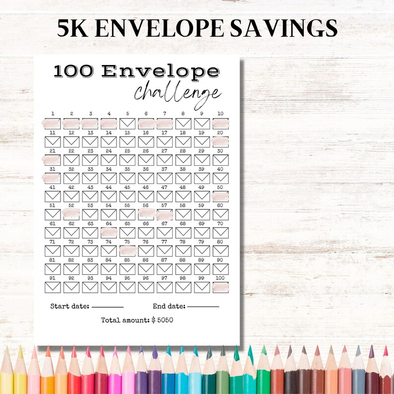 Printable 100 Envelope Savings Challenge Tracker, Save 5050 Dollar - Etsy