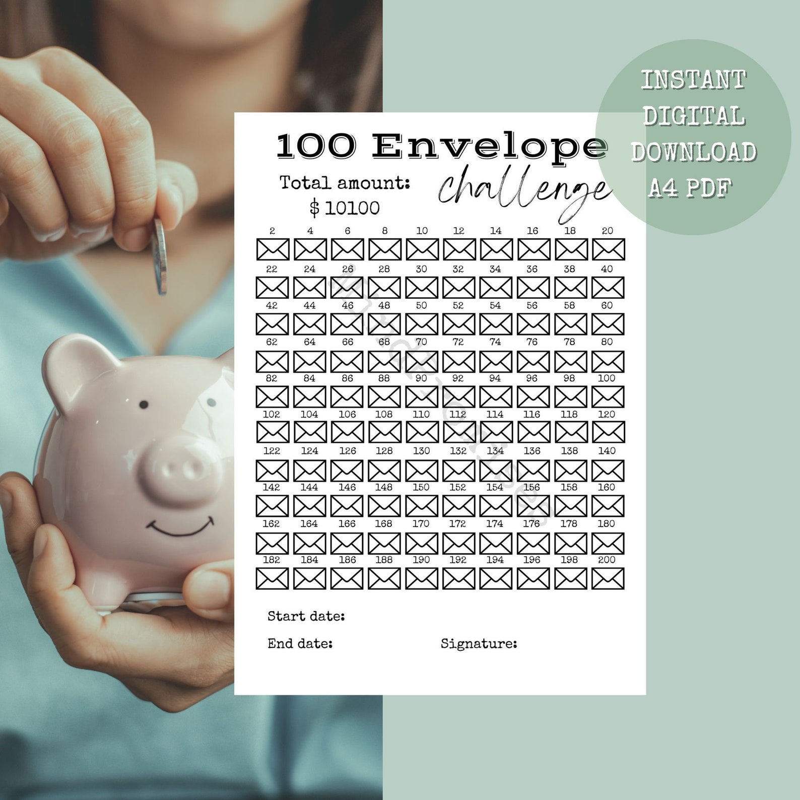 Printable 100 Envelope Savings Challenge Tracker Save 10k Etsy