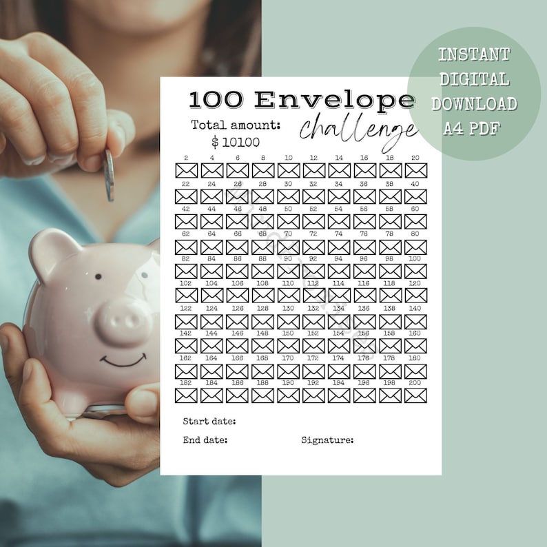 10k Printable 100 Envelope Savings Challenge Tracker - Etsy