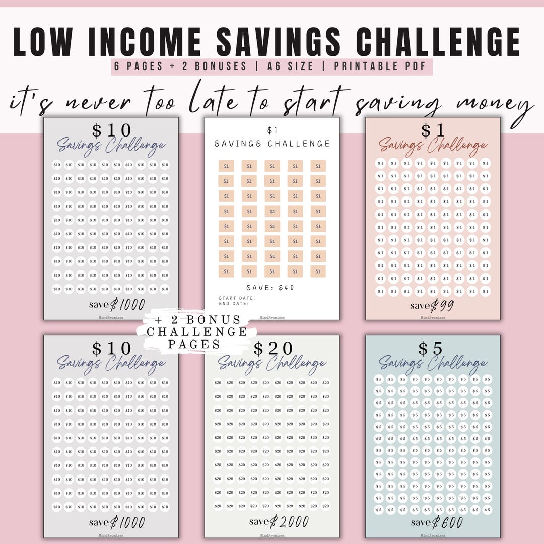 Low Income Savings Challenge Printable, A6 Budget Tracker (digital ...