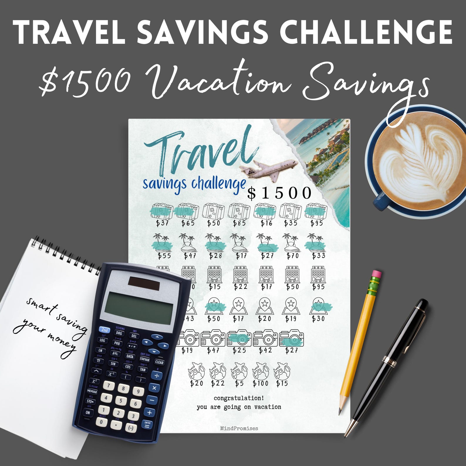 Travel Savings Challenge Printable Bundle, Vacation Fund Tracker (PDF ...