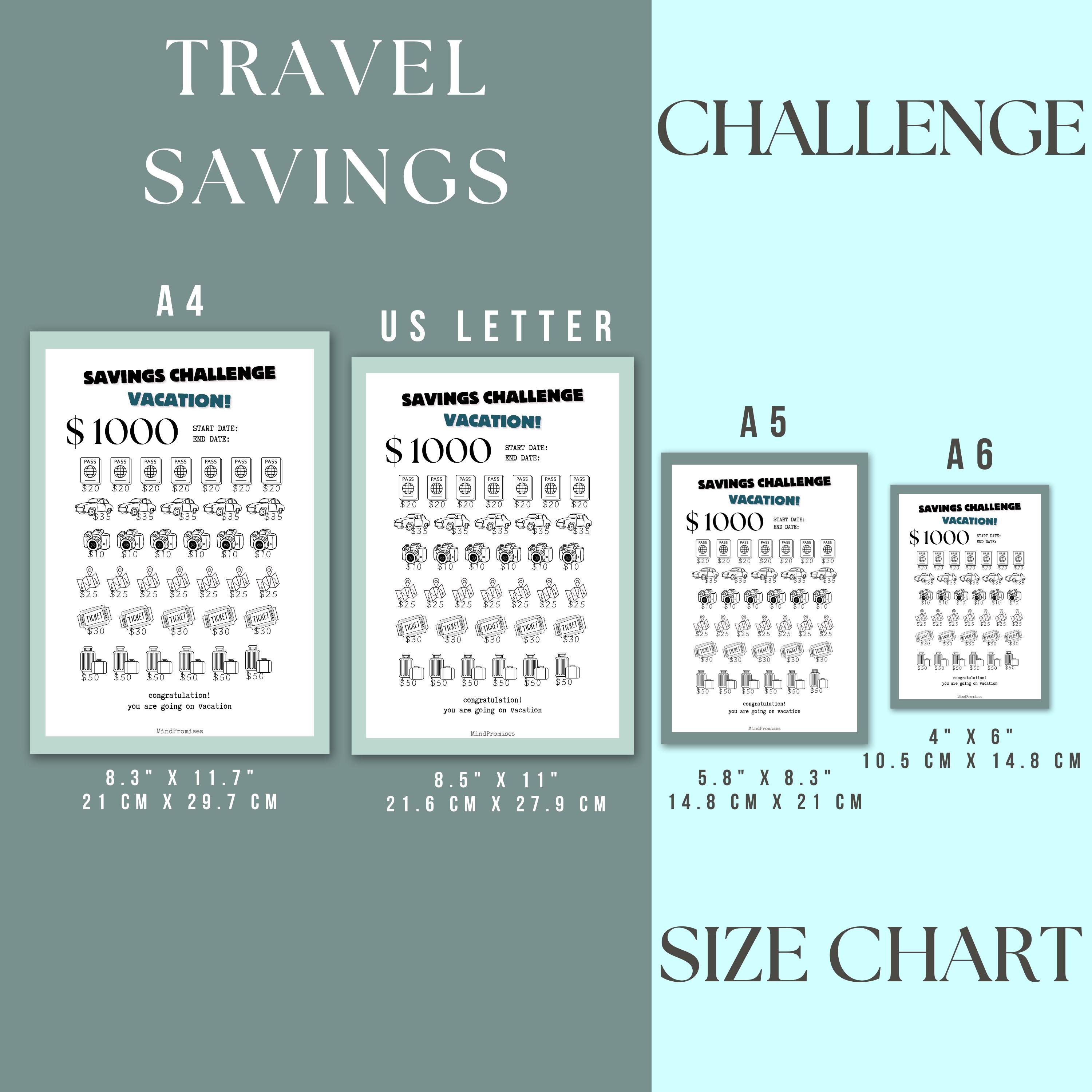 Travel Savings Challenge Printable Vacation Savings Challenge Cash ...