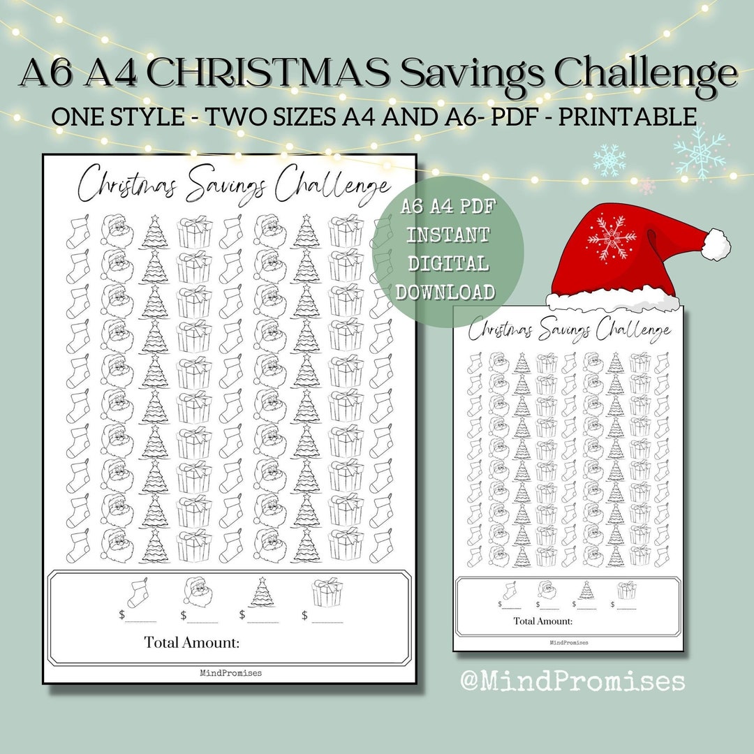Christmas Savings Challenge Printable, Fits A6 and A4, Holiday Savings ...